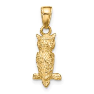 IceCarats 14K Yellow Gold Owl Symbol of Wisdom Bird Necklace Pendant Charm Only