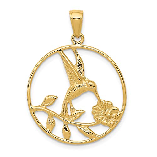 IceCarats 14K Yellow Gold Hummingbird Round Necklace Bird Pendant Charm Only