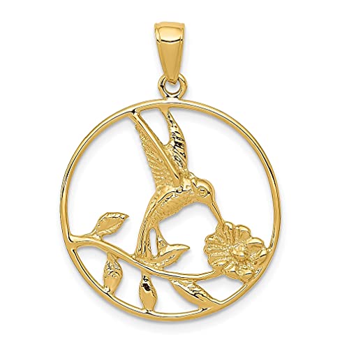 IceCarats 14K Yellow Gold Hummingbird Round Necklace Bird Pendant Charm Only