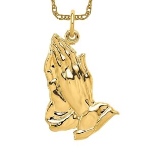 icecarats 14k yellow gold jesus christ praying hands lord serenity prayer necklace religious pendant christian faith charm 27mm x 19mm only