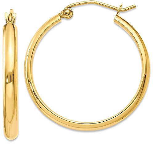 14K Yellow Gold Round Hoop Earrings