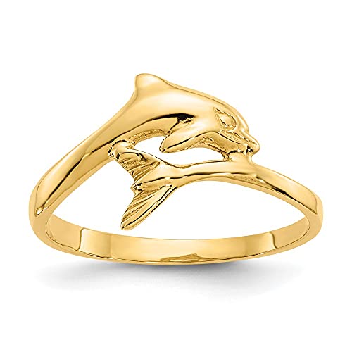 IceCarats 14K Yellow Gold Sea Dolphin Ocean Fish Beach Nautical Ring Size 6.00