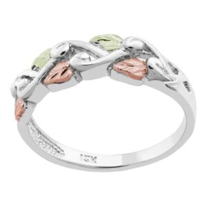 Grape Leaf and Vine Design Band, Sterling Silver, 12k Rose and Green Gold Black Hills Gold Motif, Size 6