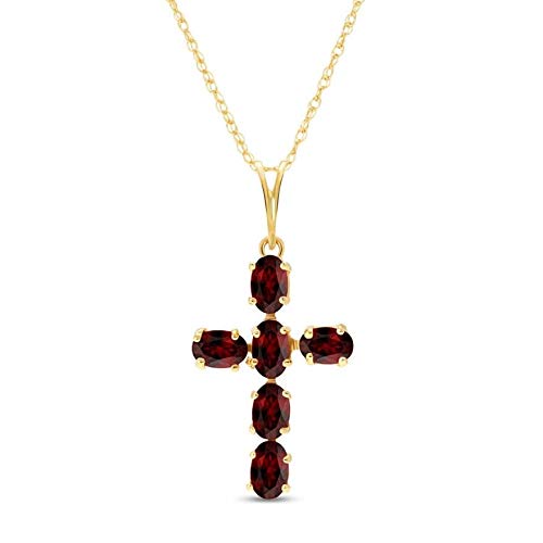 Galaxy Gold GG 14k 20" Yellow Gold Natural Garnet Cross Pendant Necklace