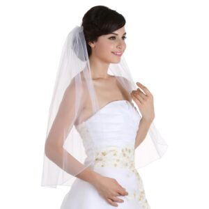 samky 1t 1 tier pencil edge bridal wedding veil - light ivory elbow length 30"