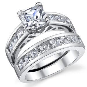 1 carat radiant cubic zirconia cz sterling silver 925 wedding engagement ring band set 5