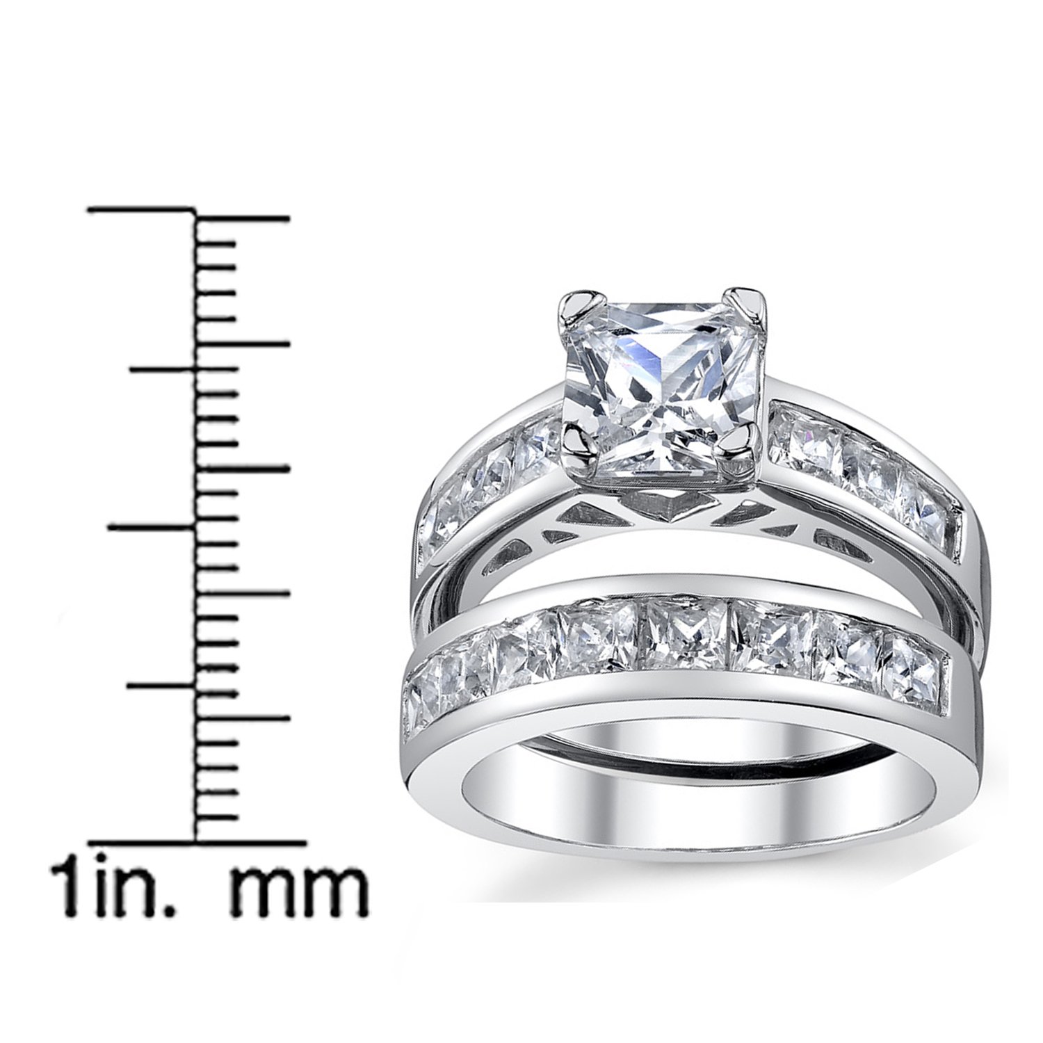 1 Carat Radiant Cubic Zirconia CZ Sterling Silver 925 Wedding Engagement Ring Band Set 8