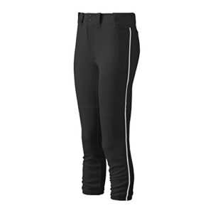 mizuno adult women's belted piped fastpitch softball pant, black-white, large