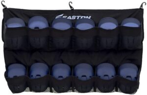 easton | team hanging helmet bag | holds 12 baseball / softball helmets | includes 3 fence hooks + travel straps