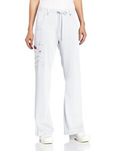 xtreme stretch scrubs for women, drawstring flare leg cargo pant 82011, l, white