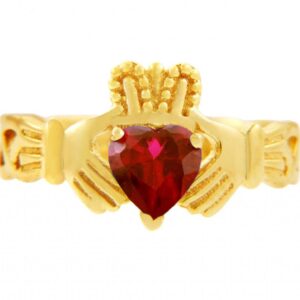 Claddagh Rings 14k Yellow Gold Celtic Knot Band with Red CZ Heart (7)