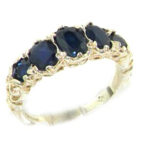 letsbuygold 14k white gold natural sapphire womens anniversary ring - size 4.25