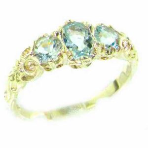 letsbuygold 14k yellow gold natural aquamarine womens trilogy ring - size 4.75