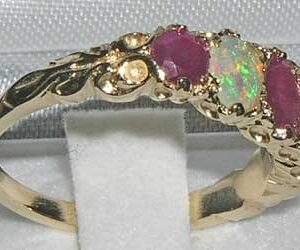 LetsBuyGold 14k Yellow Gold Natural Ruby and Opal Womens Band Ring - Size 4.75