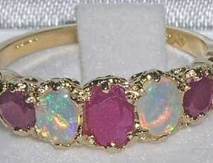 LetsBuyGold 14k Yellow Gold Natural Ruby and Opal Womens Band Ring - Size 4.75