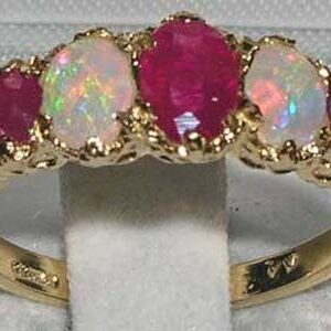 LetsBuyGold 14k Yellow Gold Natural Ruby and Opal Womens Band Ring - Size 4.75