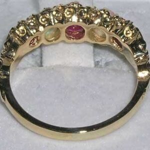 LetsBuyGold 14k Yellow Gold Natural Ruby and Opal Womens Band Ring - Size 4.75