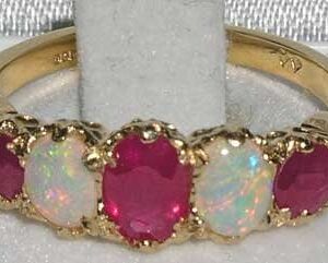 LetsBuyGold 14k Yellow Gold Natural Ruby and Opal Womens Band Ring - Size 4.75