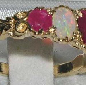 LetsBuyGold 14k Yellow Gold Natural Ruby and Opal Womens Band Ring - Size 4.75