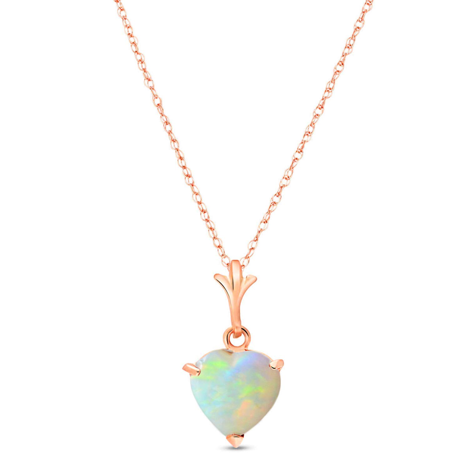 Galaxy Gold GG 14k 24" Rose Gold Heart-shaped Natural Opal Pendant Necklace