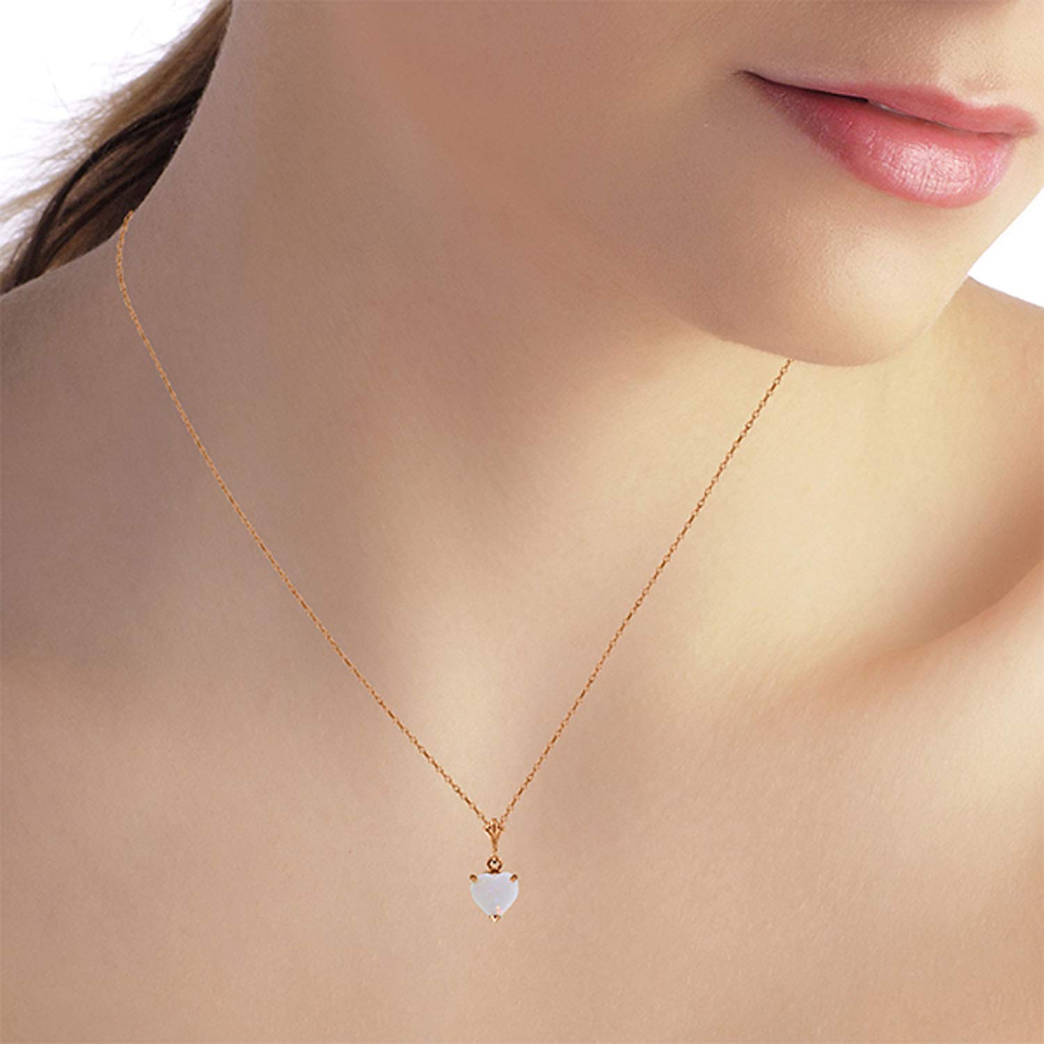 Galaxy Gold GG 14k 24" Rose Gold Heart-shaped Natural Opal Pendant Necklace