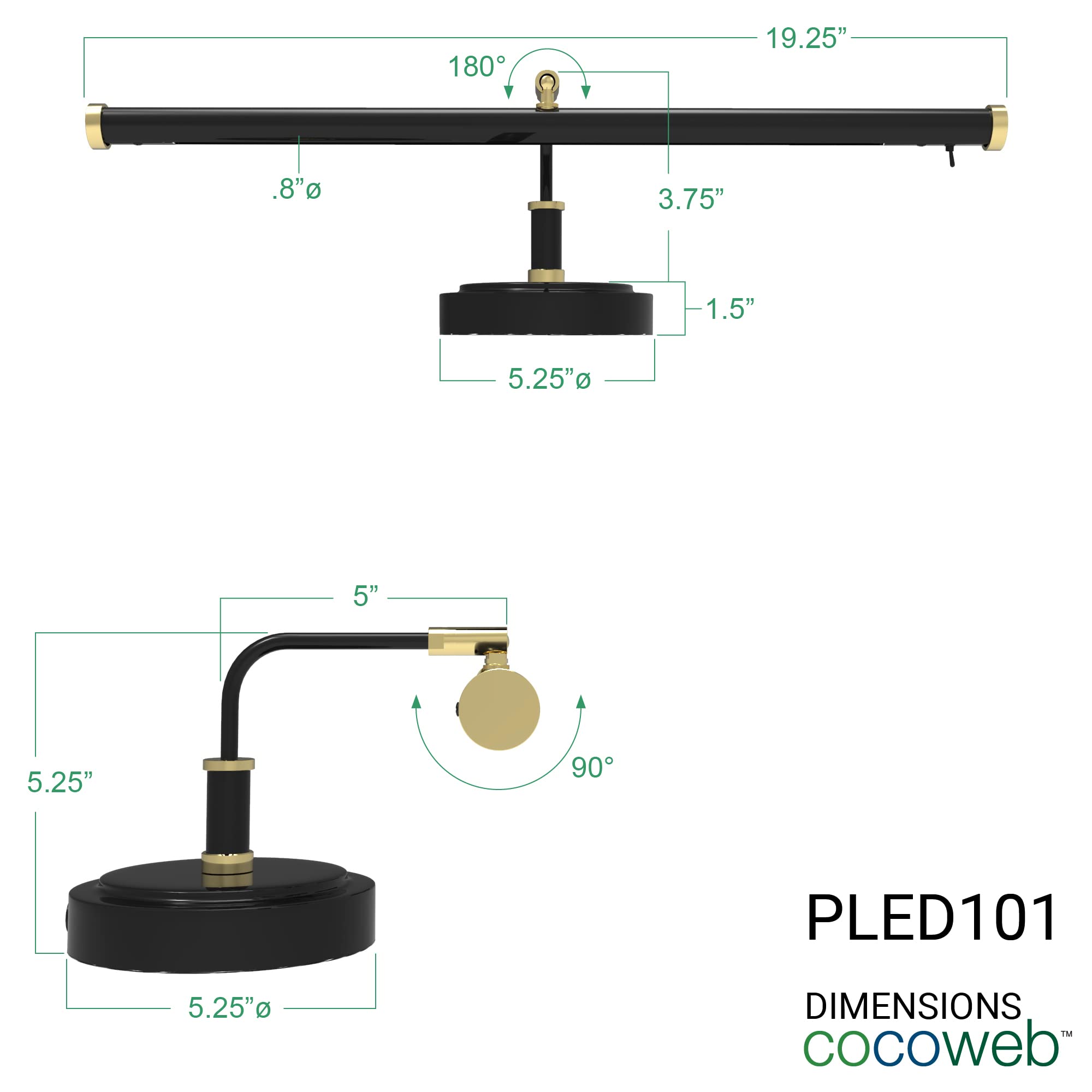 Cocoweb Adjustable LED Grand Piano Desk Lamp in Black with Brass Accents - PLED101D