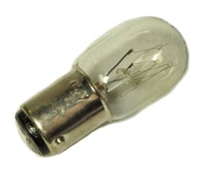 generic compatible with/replacement for light bulb, kenmore, short glass light bulb, 15w bayonet base, push in & twist, 2 posts on bottom of bulb