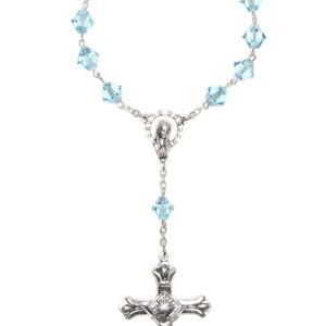 One Decade Auto Rosary made w/Aquamarine Blue Austrian Crystals (March) - Communion, Confirmation, RCIA, Birthday & more