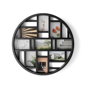 umbra luna collage picture frame holds nine 4x6" photos, large 22-inch diameter, black