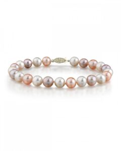 the pearl source 14k gold 8-9mm aaaa quality round multicolor freshwater cultured pearl bracelet for women