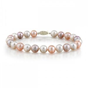 The Pearl Source 14K Gold 8-9mm AAAA Quality Round Multicolor Freshwater Cultured Pearl Bracelet for Women