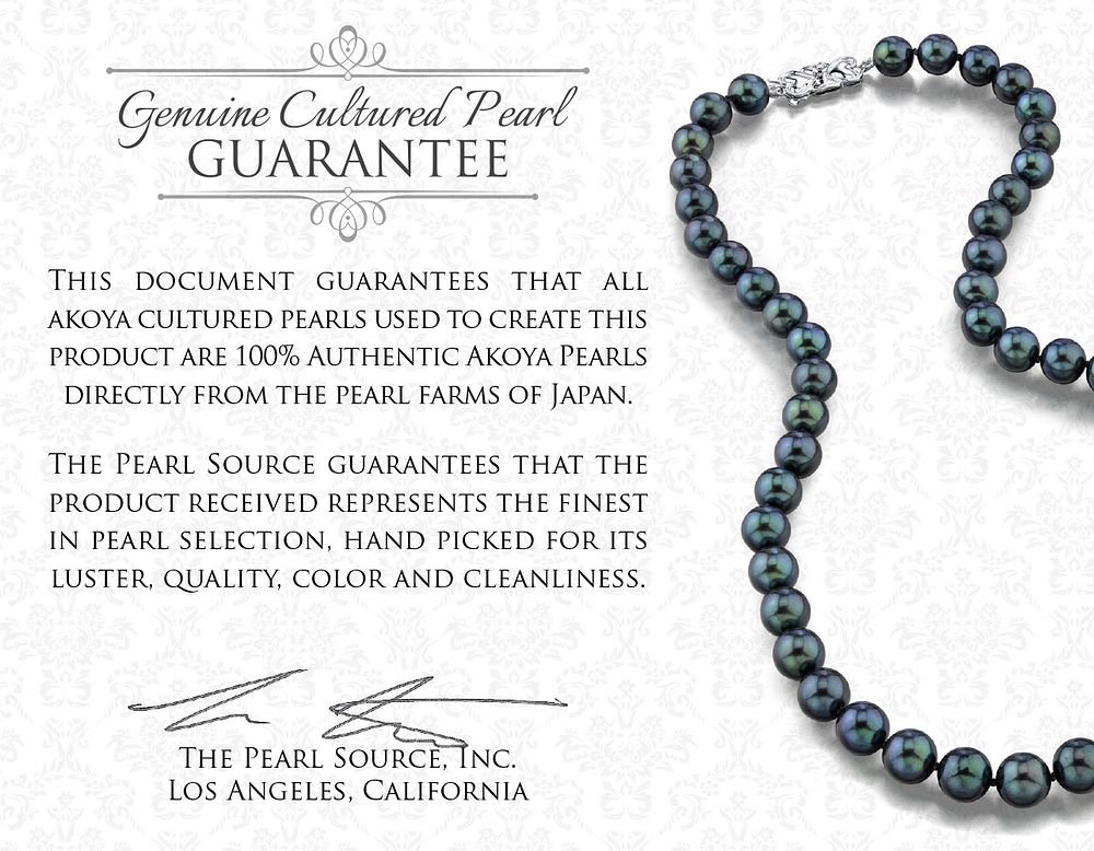 The Pearl Source 14K Gold 6-6.5mm AAA Quality Round Black Japanese Akoya Saltwater Cultured Pearl Bracelet for Women