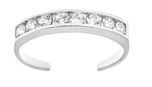 ritastephens 14k white gold eternity band cubic zirconia toe ring channel set adjustable body jewelry