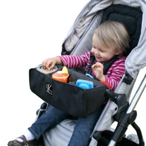 J.L. Childress Food 'N Fun Universal Stroller Snack Tray - Cup Holder, No-Throw Strap, Toy Loops - Removable Stroller Snack Tray - Black