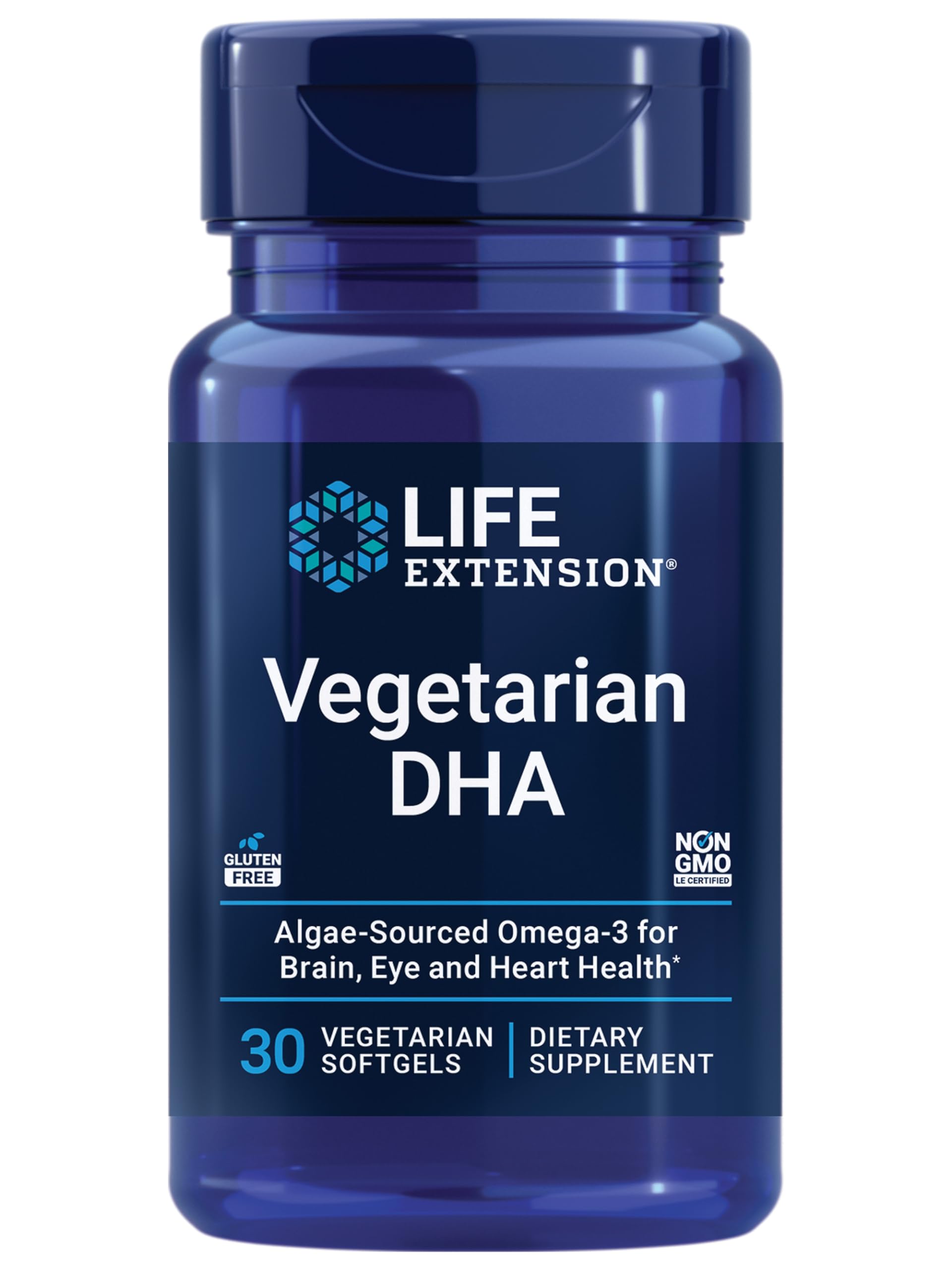 Life Extension Vegetarian DHA - Algae Plant based Omega3 Fatty Acid DHA Supplements for Eye, Brain & Heart Health Support for Adult and Kids - Gluten-Free, Vegetarian, Non-GMO - 30 Softgels