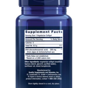 Life Extension Vegetarian DHA - Algae Plant based Omega3 Fatty Acid DHA Supplements for Eye, Brain & Heart Health Support for Adult and Kids - Gluten-Free, Vegetarian, Non-GMO - 30 Softgels