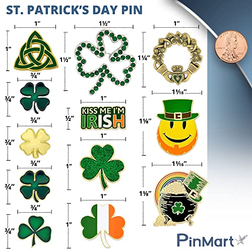 PinMart St. Patrick's Day Lapel Pin – Green Four Leaf Clover Jewelry for Women and Men – Irish Culture Celebration Pin –Gold Plated Enamel Brooch with Clutch Back