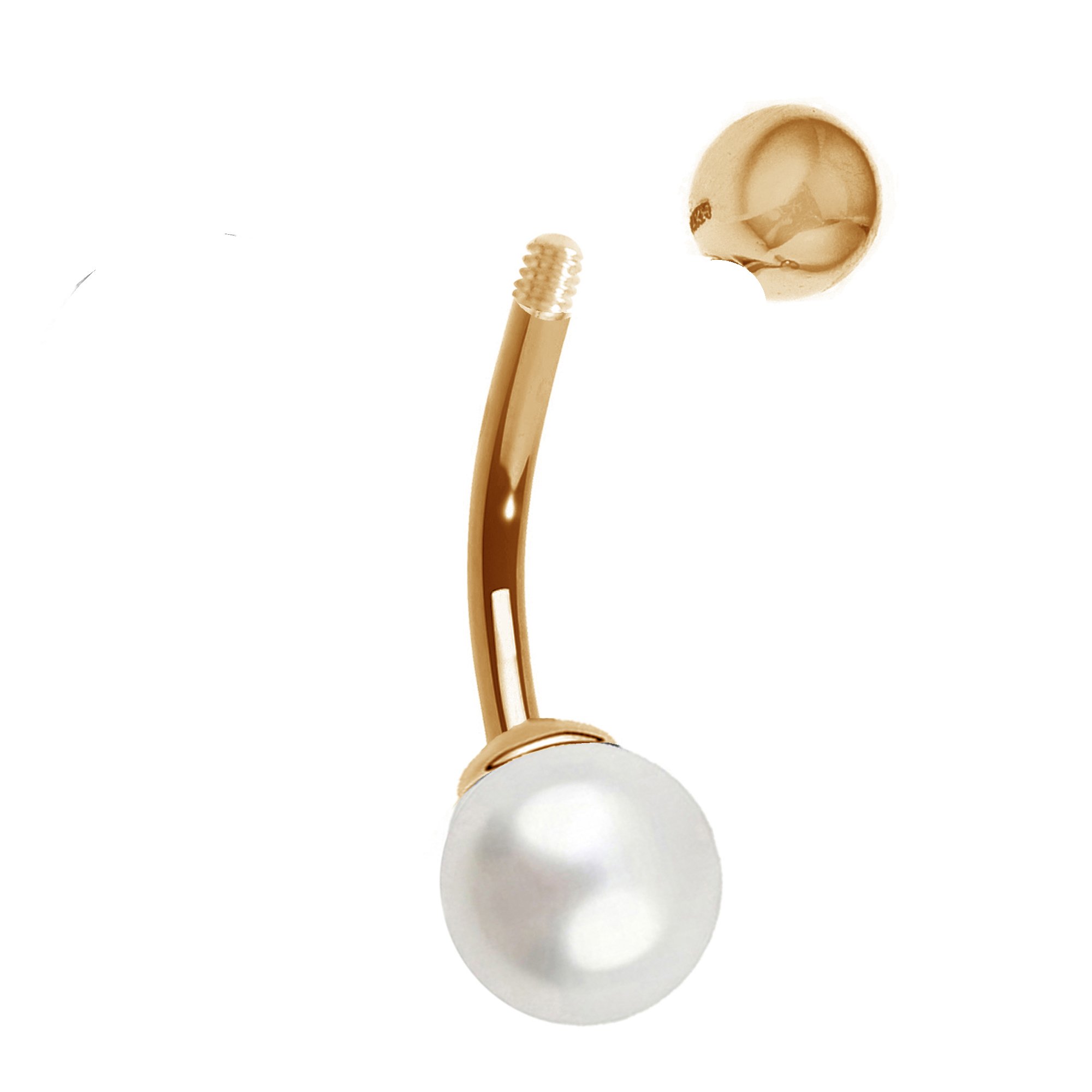 Ritastephens 14k Gold Belly Button Freshwater Cultured Pearl Barbell Navel Ring Body Jewelry