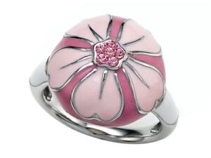 finejewelers pink enamel sterling silver ring with pink cz's size 5