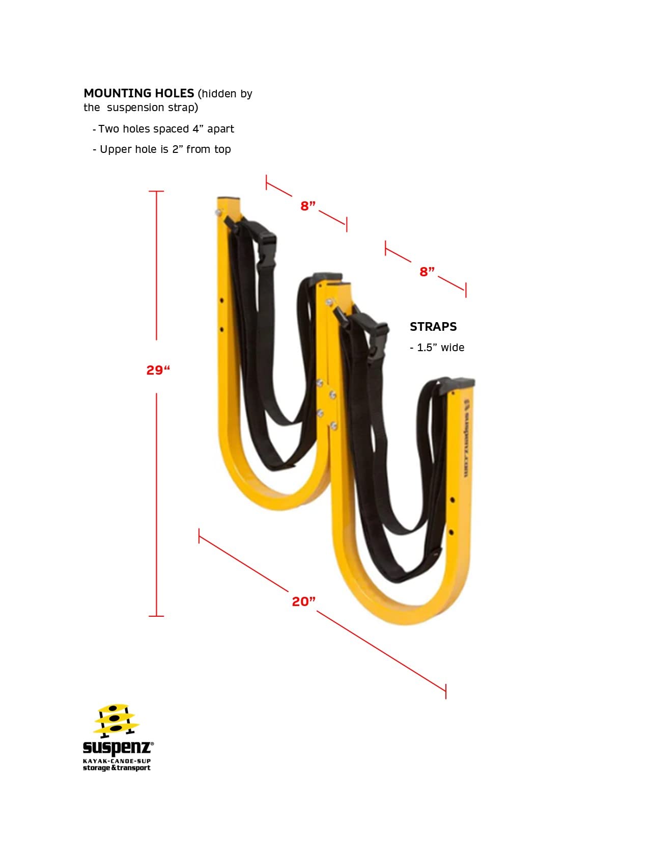 Suspenz Stand Up Paddle Board Expansion Plates to make a Double Wall Storage Rack for hanging 2 SUPs and Surfboards (31-5503)