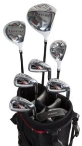 pinemeadow golf men's nitrix pro set driver, 3 wood, hybrid, 6/7-pw irons, putter bag (right hand, graphite/steel, regular)