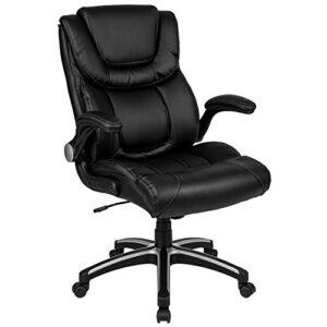 flash furniture hansel high back black leathersoft executive swivel office chair with double layered headrest and open arms