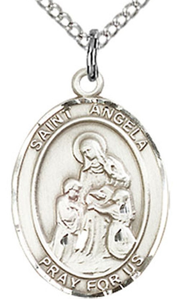 Heartland Store Women's Sterling Silver Saint Angela Merici Oval Medal + 18 Inch Sterling Silver Chain & Clasp