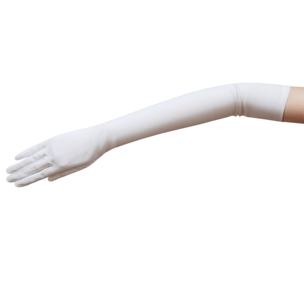 ZaZa Bridal 19.5" Long Stretch Dull Matte Satin Gloves No Shine, Elegant Look-White