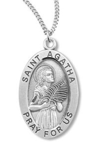 heartland store women's sterling silver oval saint agatha pendant + 18 inch rhodium plated chain & clasp