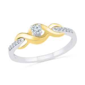 dgold 10kt two tone round diamond twisted promise ring (1/6 cttw)