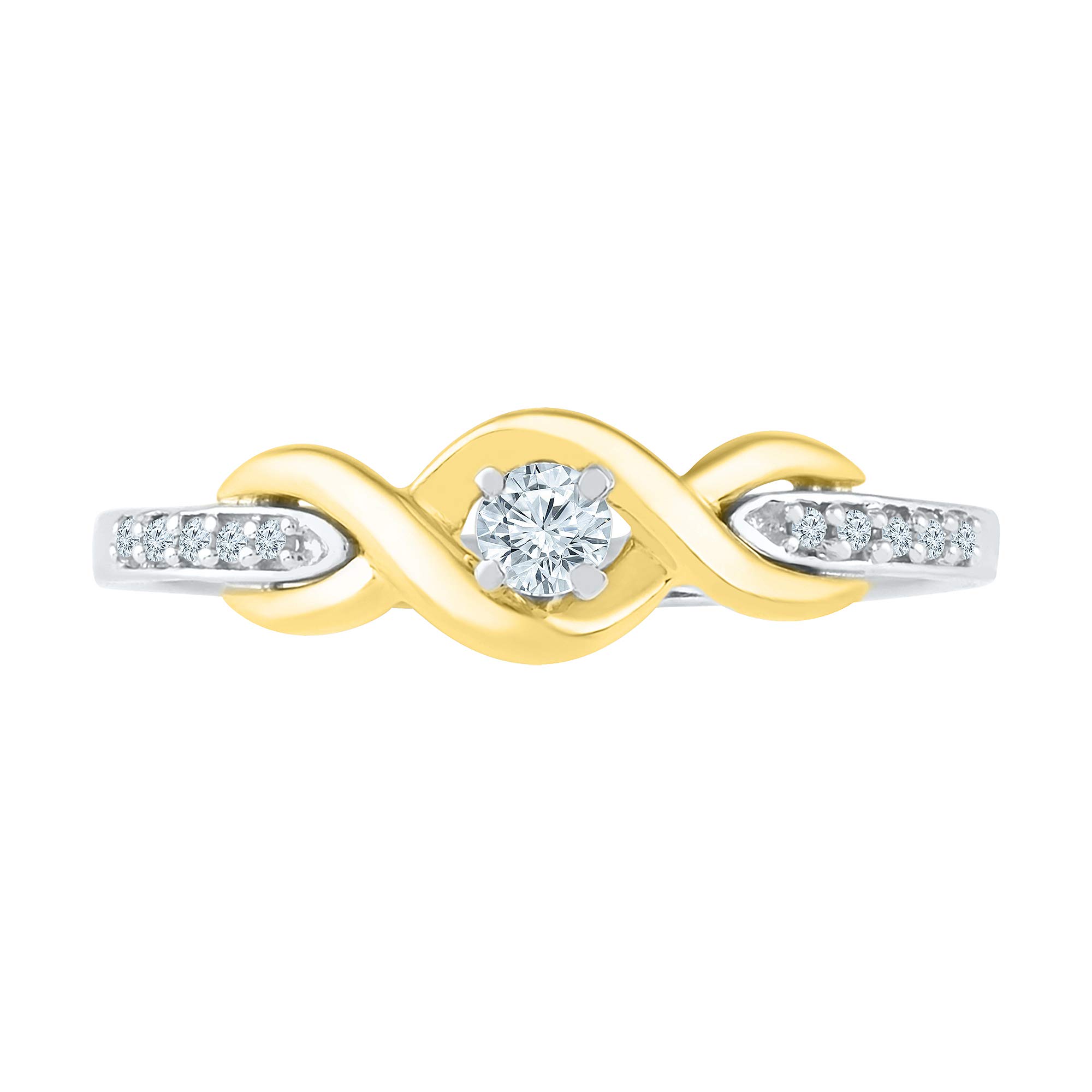 DGOLD 10KT Two Tone Round Diamond Twisted Promise Ring (1/6 CTTW)