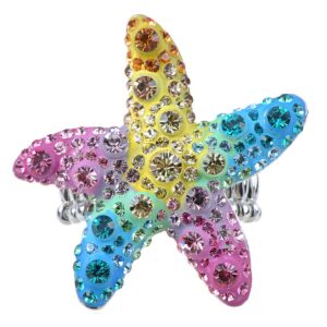 Alilang Neon Bright and Colorful Rainbow Dancing Starfish Rhinestone Stretch Adj Fashion Ring