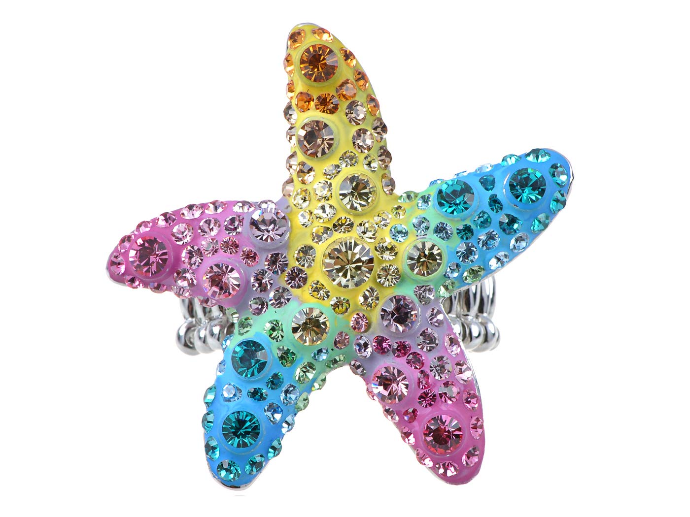 Alilang Neon Bright and Colorful Rainbow Dancing Starfish Rhinestone Stretch Adj Fashion Ring