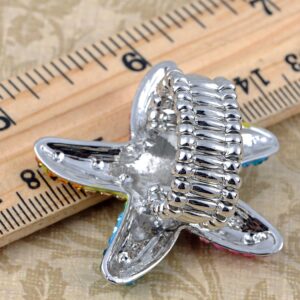 Alilang Neon Bright and Colorful Rainbow Dancing Starfish Rhinestone Stretch Adj Fashion Ring